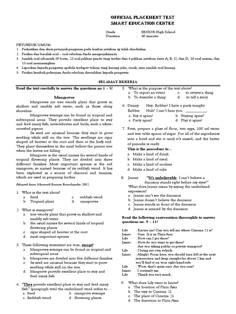 Senior High Placement Test | PDF | Trees | Plants