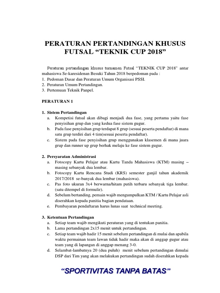 Peraturan Futsal Teknik Cup 2018 | PDF