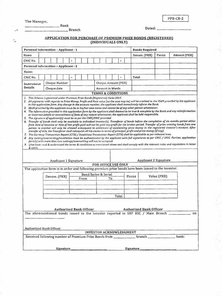 Premium Prize Bond Purchase Application | PDF | Bonds (Finance) | Banking