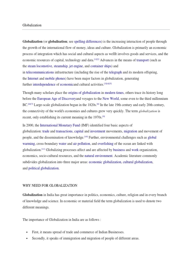 Globalization (Or Globalisation See | PDF | Globalization | Poverty