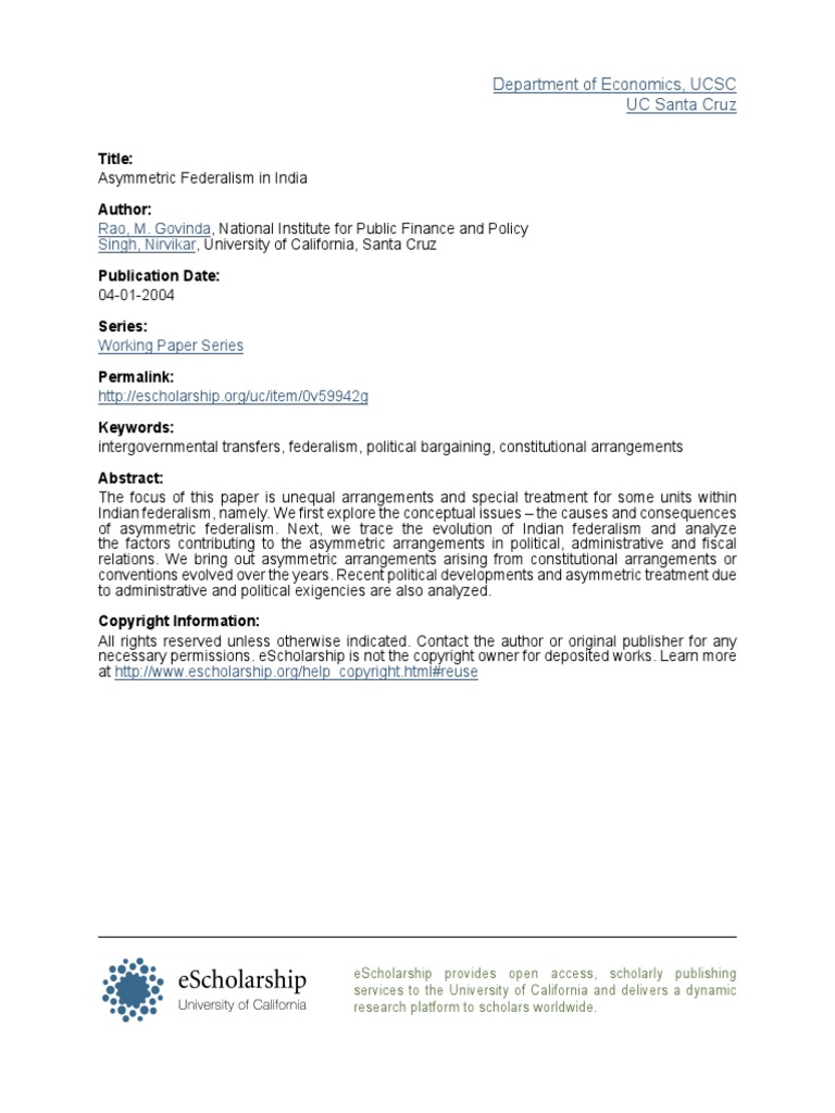 Asymmetric Federalism in India | PDF | British Raj | U.S. State