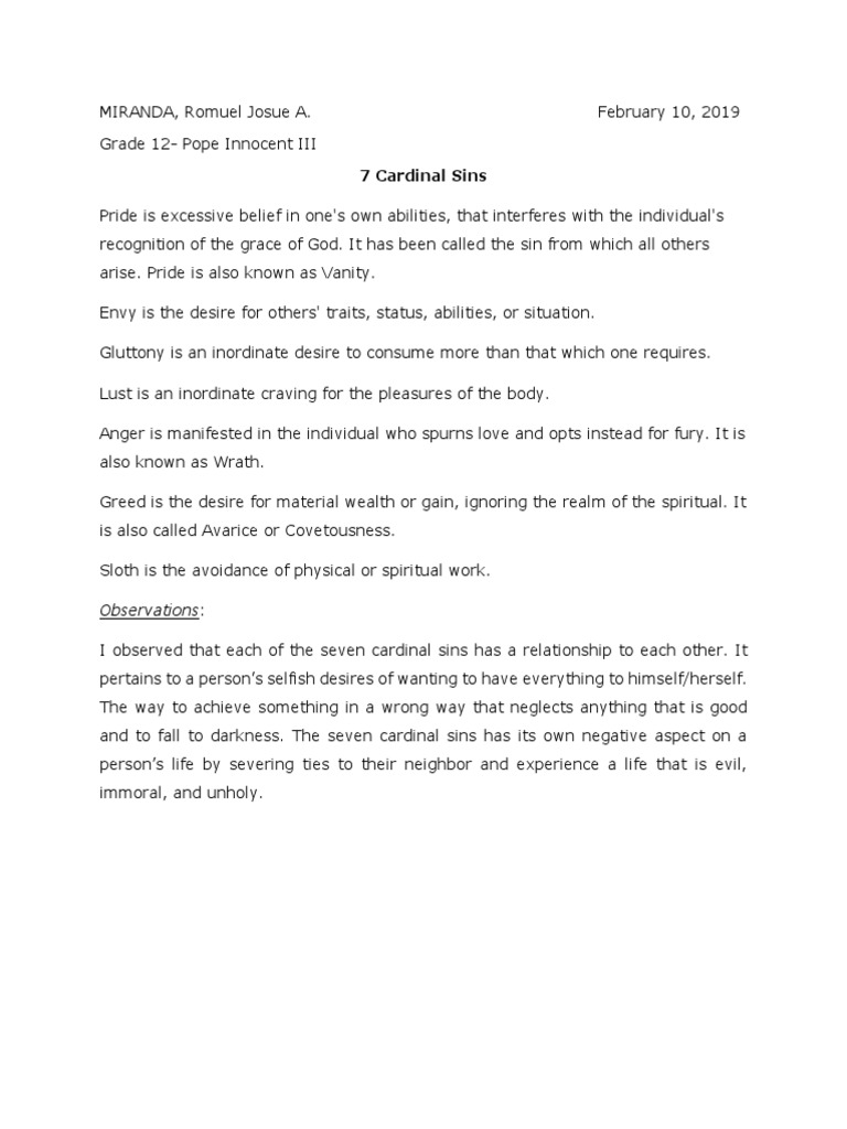 Understanding Cardinal Sins and Virtues | PDF | Seven Deadly Sins ...