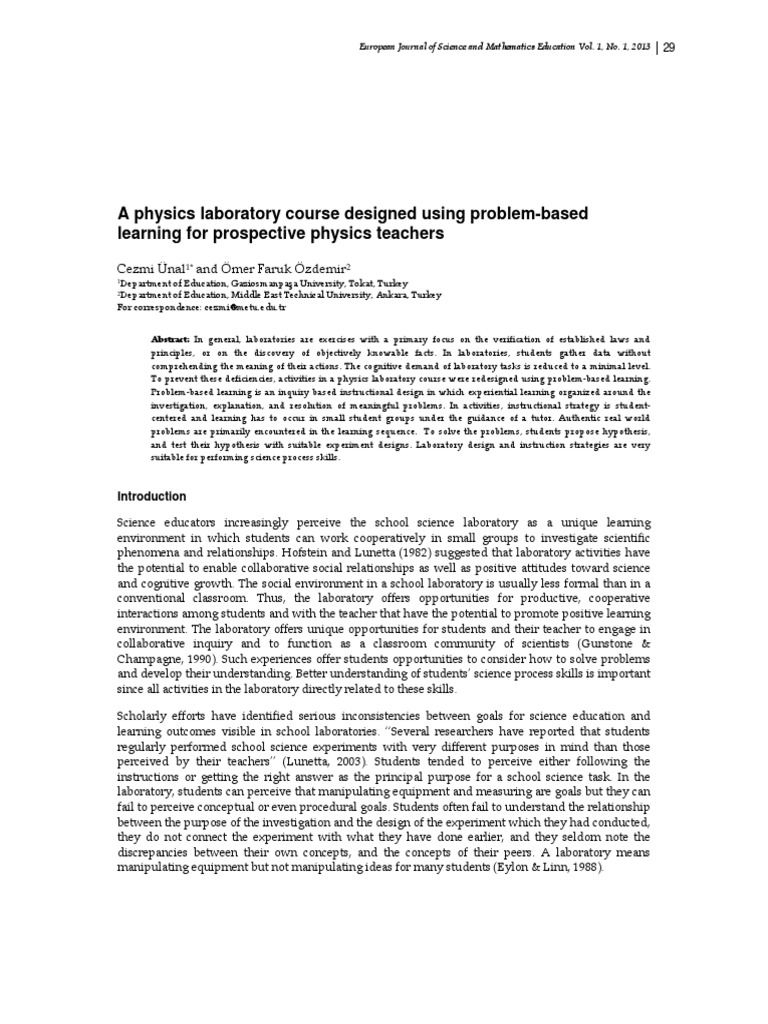 A Physics Laboratory Course Designed Using Problem-Based Learning For ...