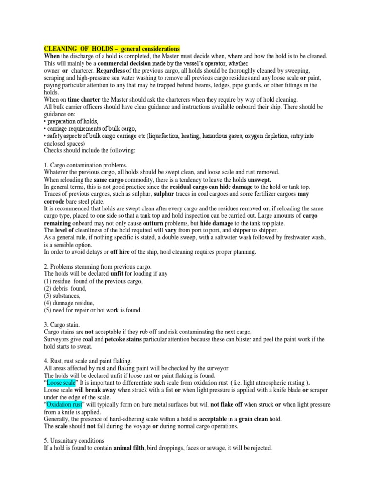 Hold Preparation | PDF | Ships | Cargo