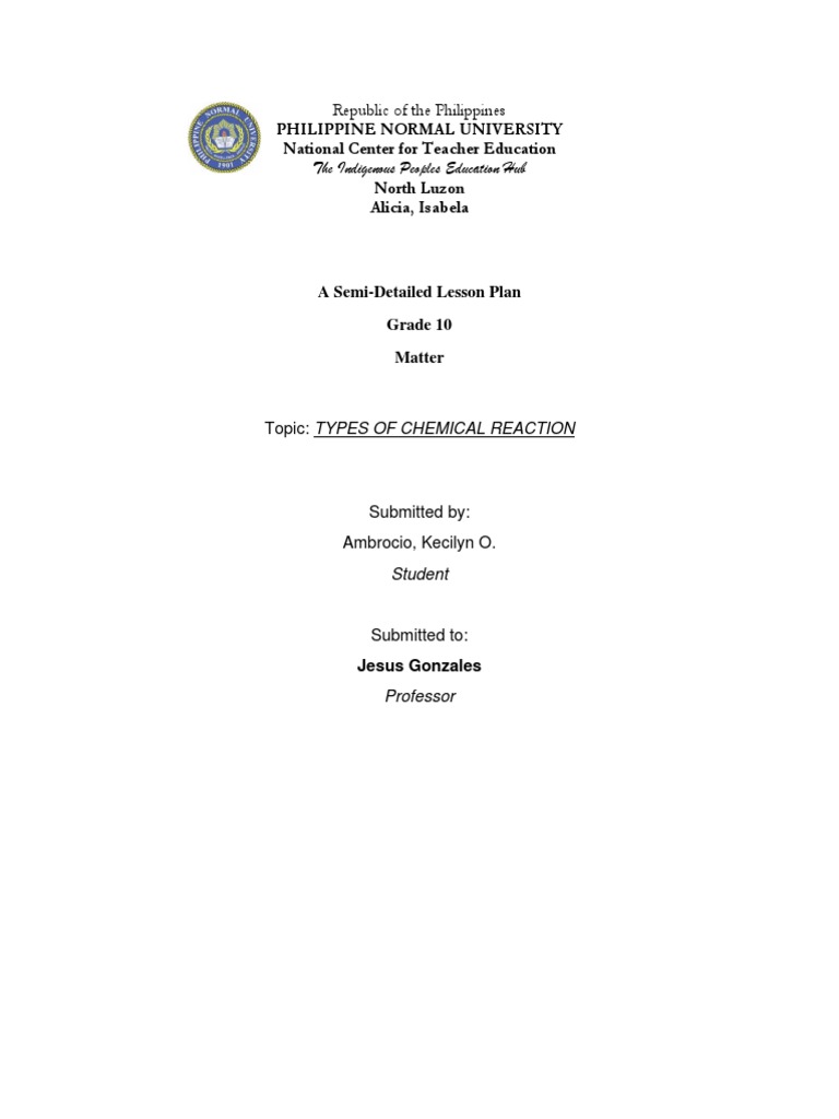 A Semi-Detailed Lesson Plan (Chemical Reaction) | PDF | Atoms | Chemistry