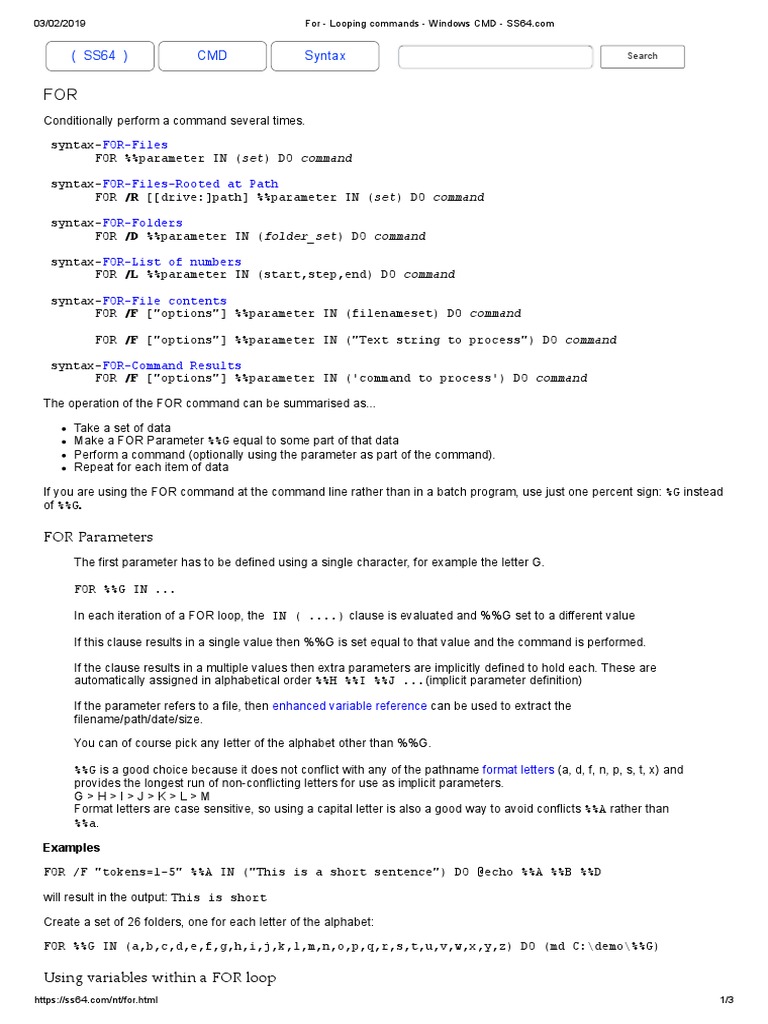 Batch - FOR | PDF | Control Flow | Parameter (Computer Programming)