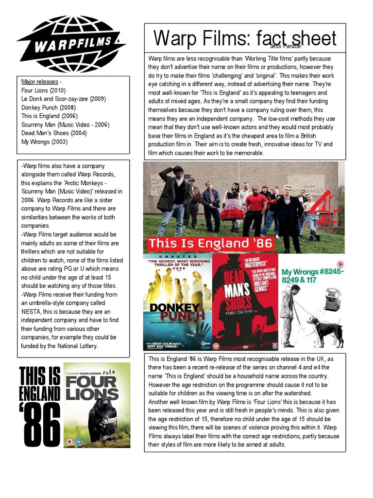 Warp Films Fact Sheet | PDF | Mass Media | Entertainment