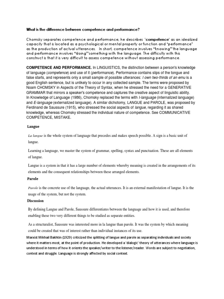 Chomsky's Competence vs. Performance | PDF | Human Communication ...
