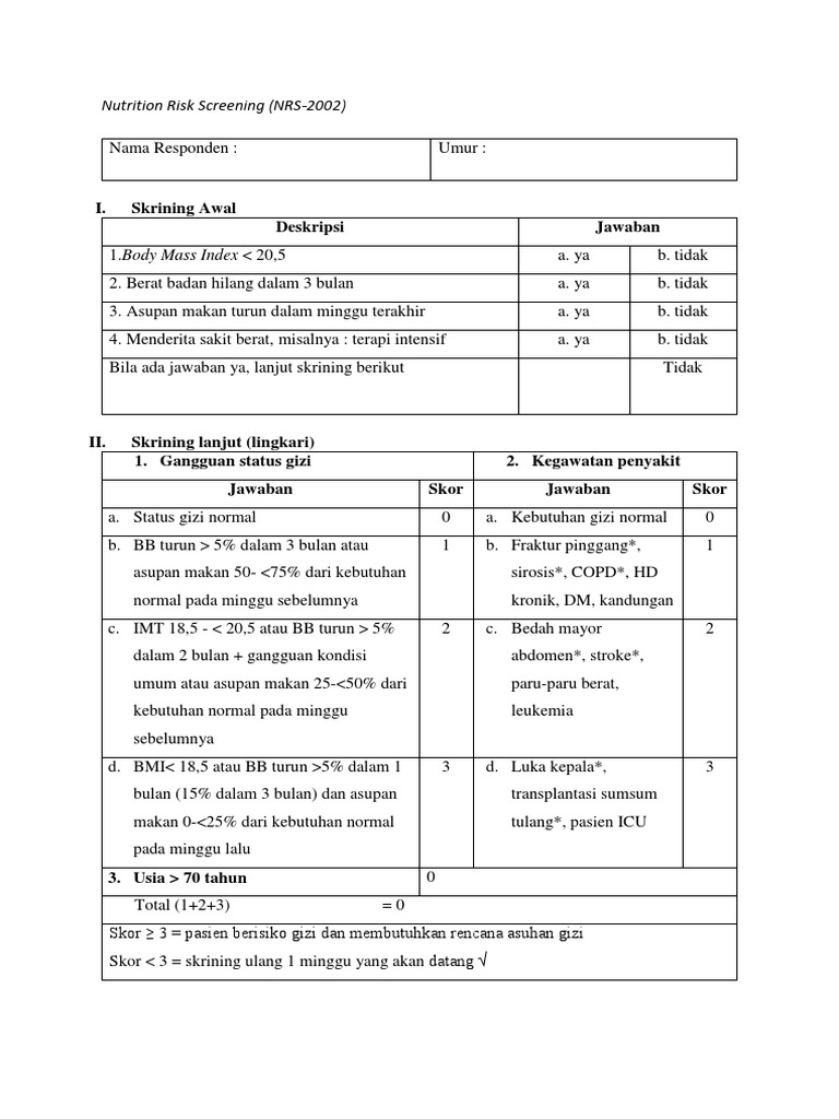 Skrining Risiko Gizi NRS-2002 | PDF | Pengembangan Diri | Kesehatan ...