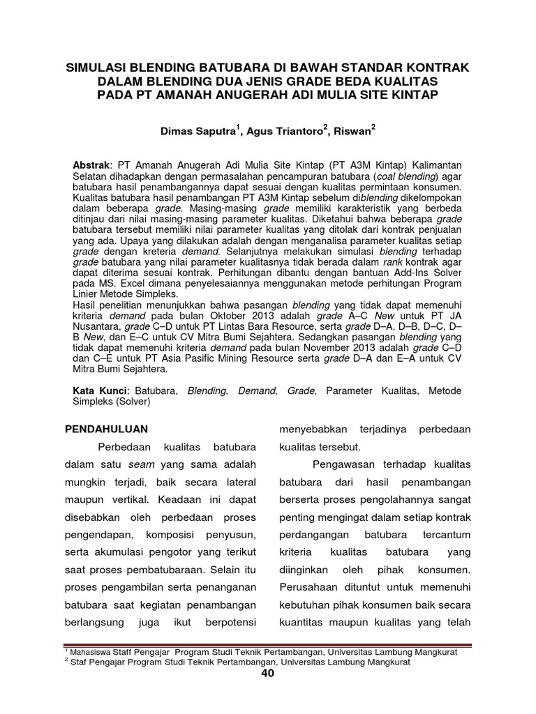 Simulasi Blending Batubara | PDF