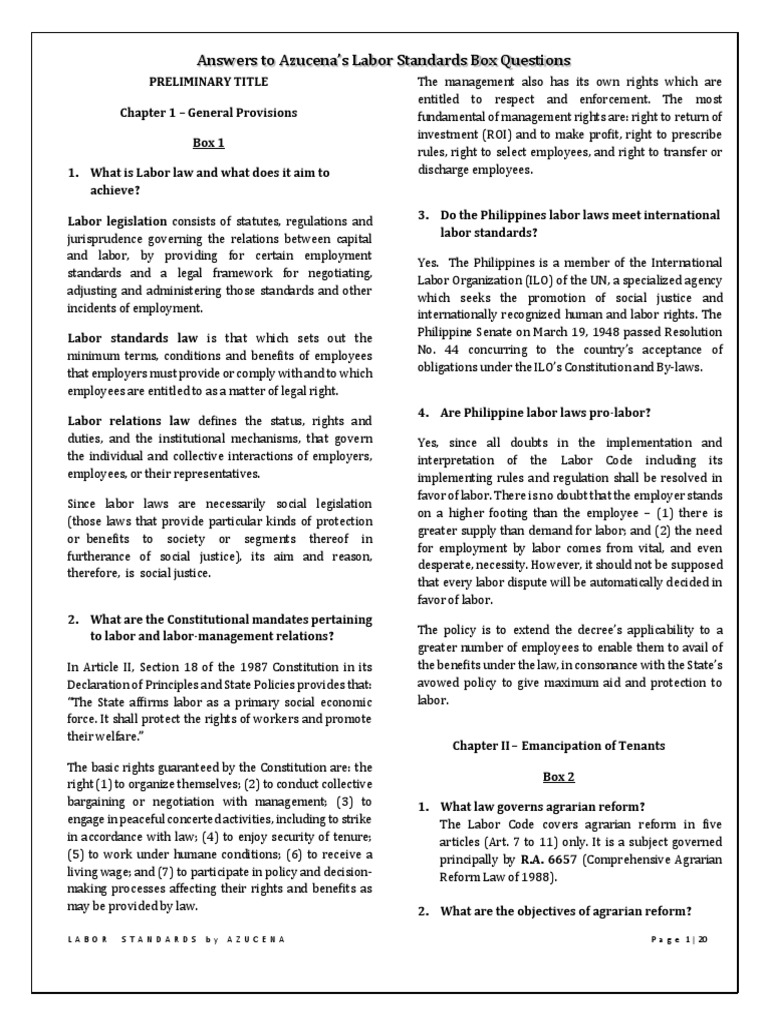 Azucena Labor Standards Answers To Box Questions | PDF | Overtime ...