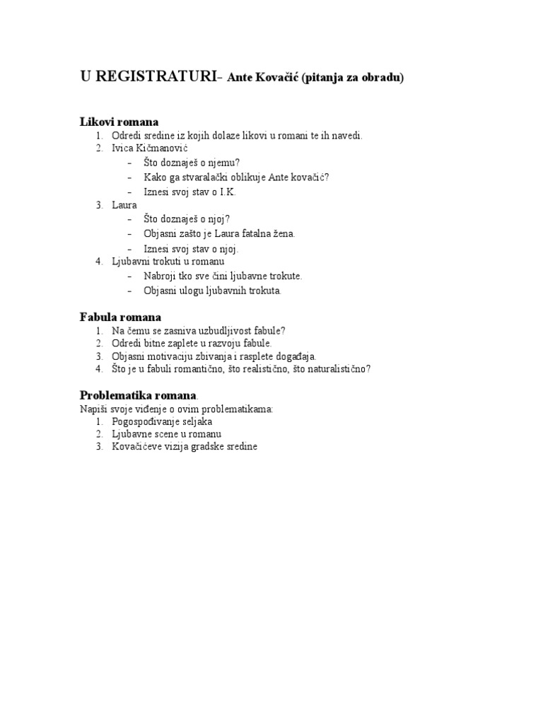 Pitanja U - Registraturi Kovacic | PDF