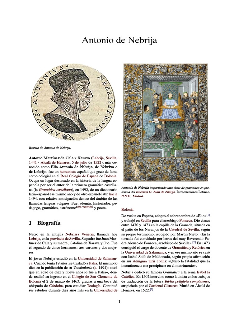 Biografía y legado de Antonio de Nebrija | PDF | Gramática | Mecánica ...