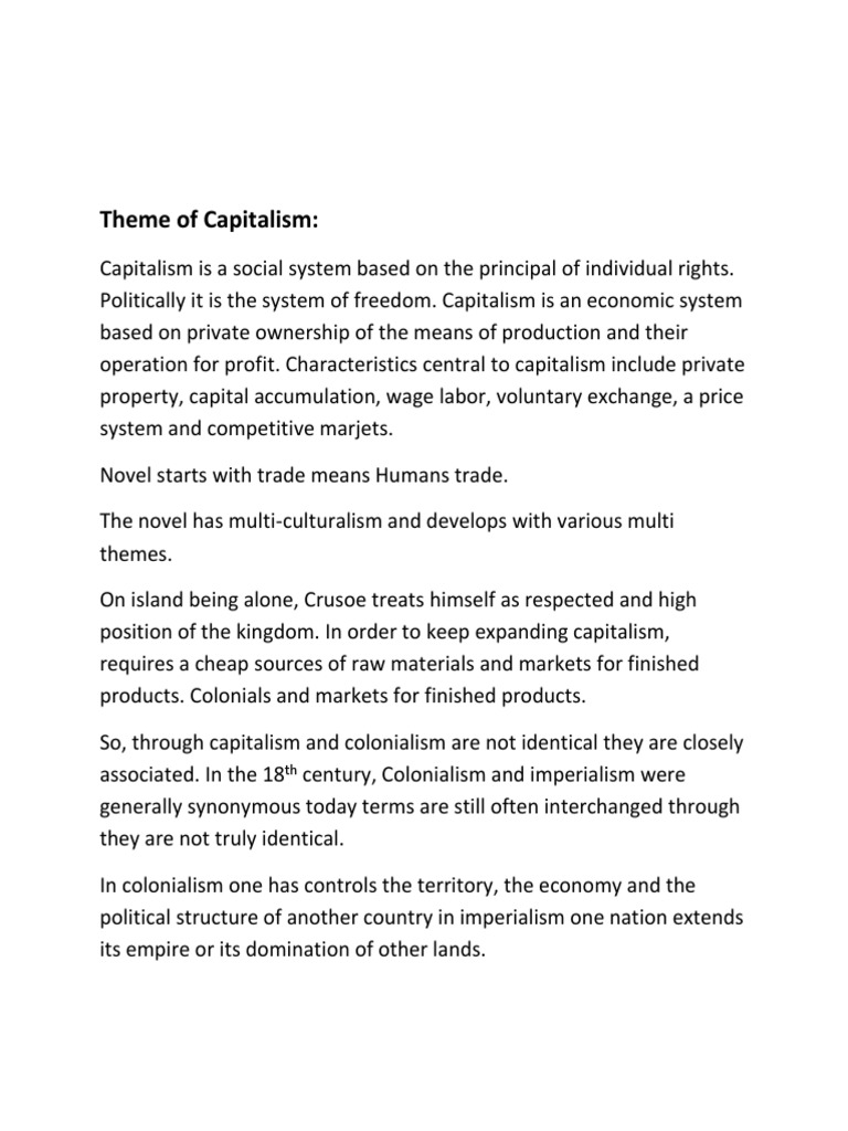 Theme of Capitalism | PDF | Robinson Crusoe | Capitalism