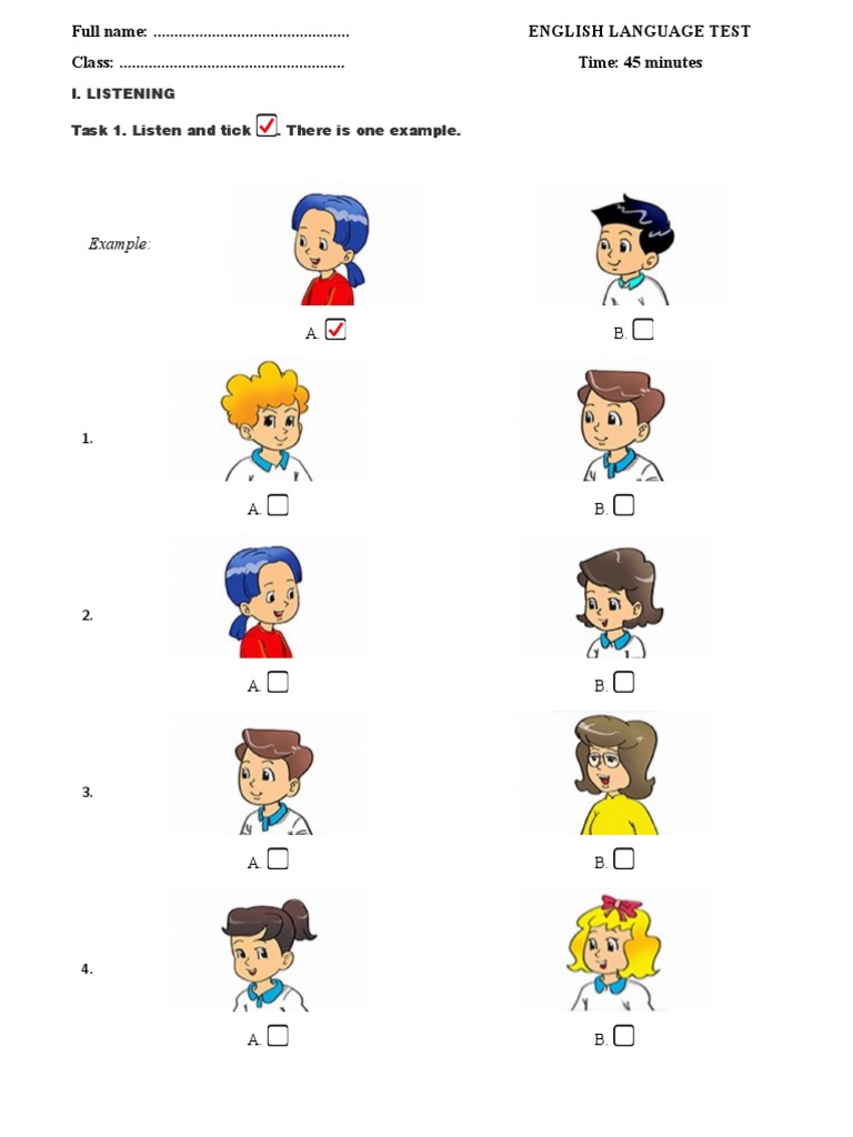 Example:: I. Listening Task 1. Listen and Tick - There Is One Example ...