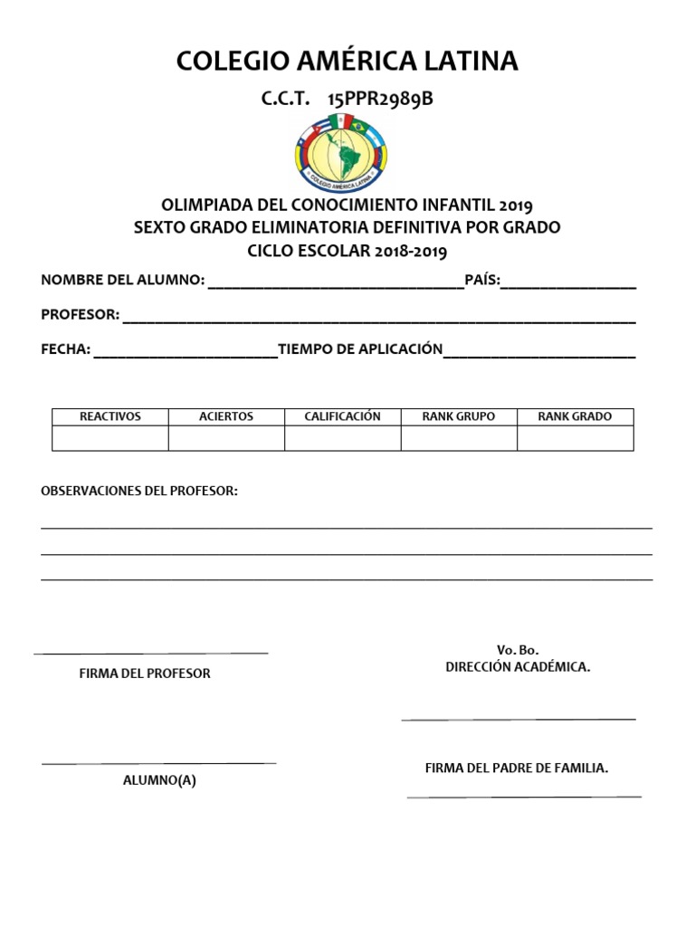 Carátula para Examen de Primaria 2019 | PDF