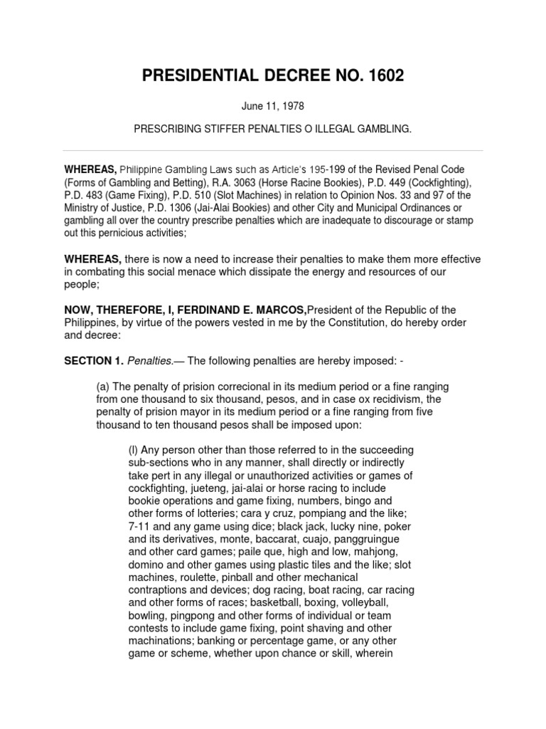 PD No 1602 | PDF | Gambling | Security Guard