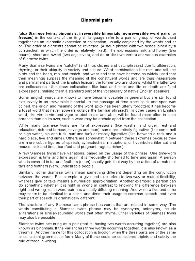 Binomial Pairs | PDF | Linguistics