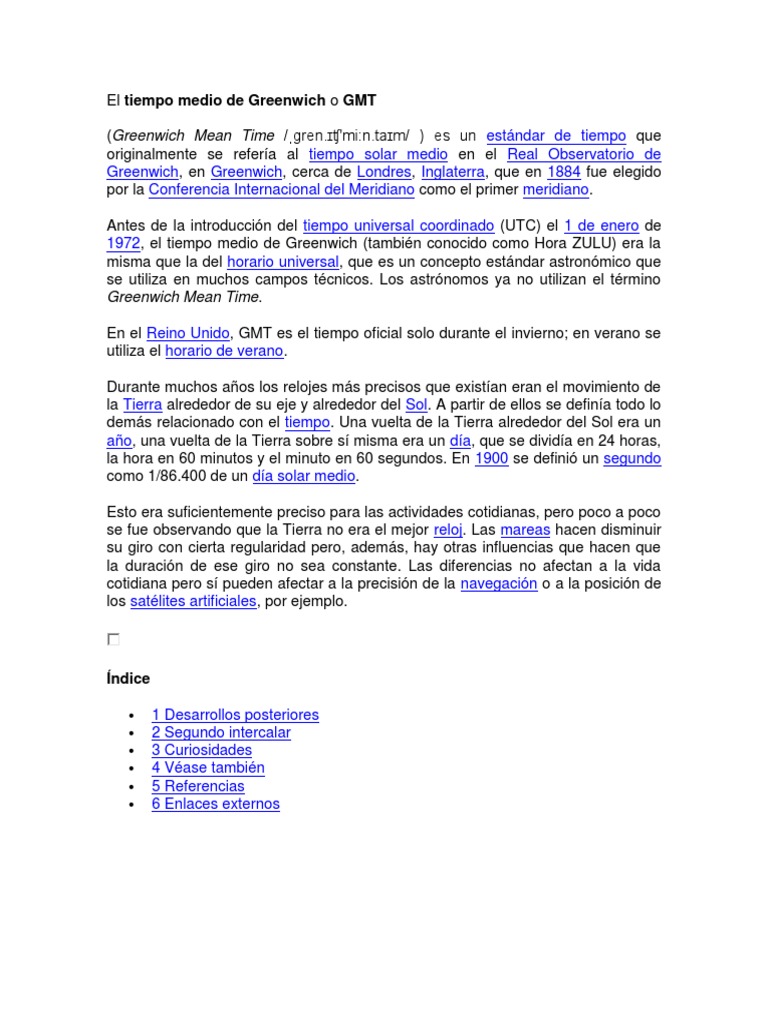 Significado y uso de GMT y UTC | PDF | Meridiano de Greenwich | Tiempo ...