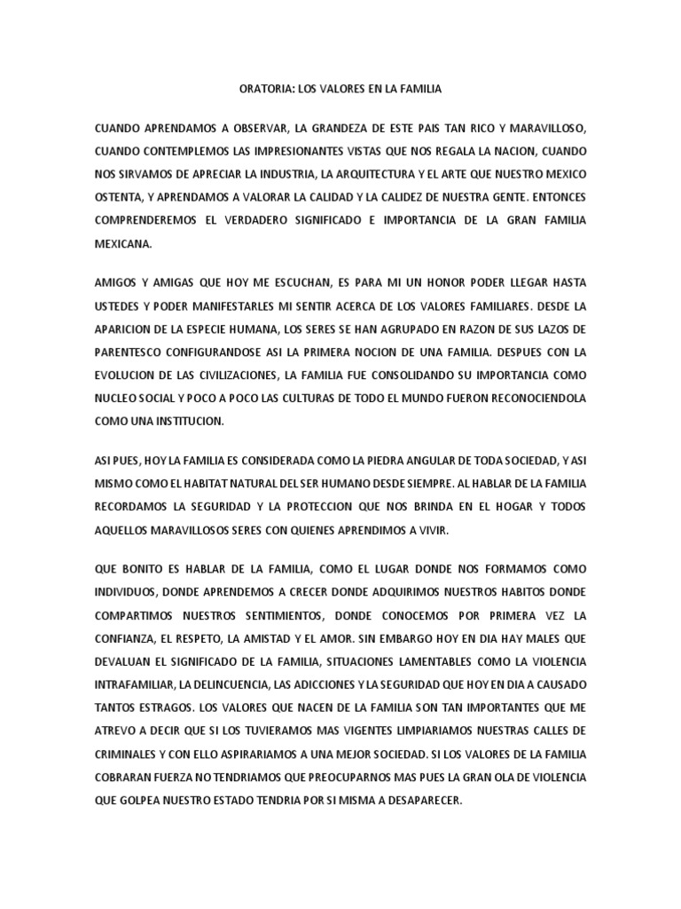 Los Valores en La Familia (Oratoria) | Familia