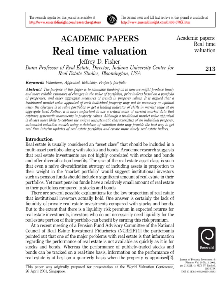Real Time Valuation: Academic Papers | PDF | Real Estate Appraisal ...
