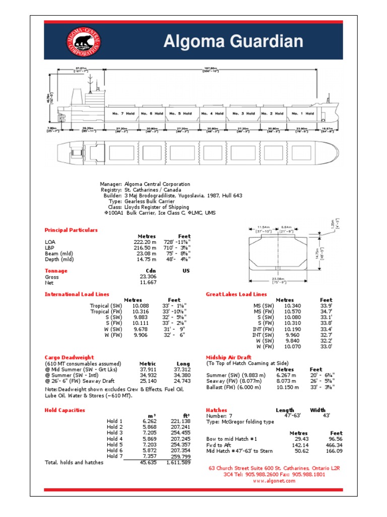 Algoma Guardian Specs | PDF | Tonnage | Ships