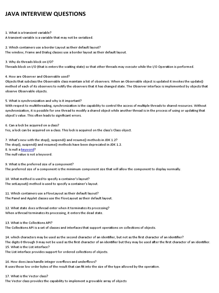Interview Questions Pdf Class Computer Programming Method Computer Programming