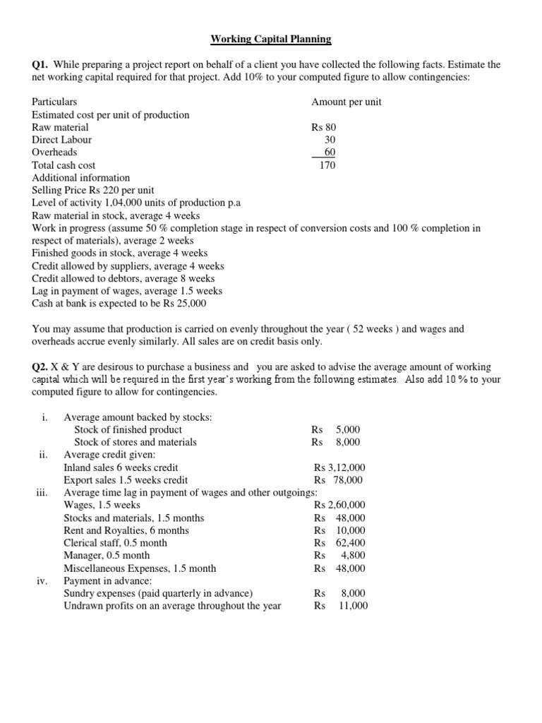 Working Capital Problems | PDF | Expense | Credit