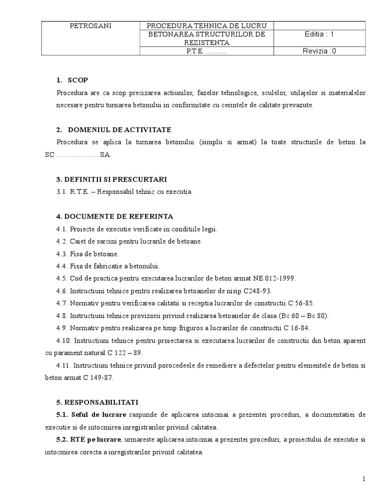 PTE 1-Betonare Struct - de Rezistenta | PDF