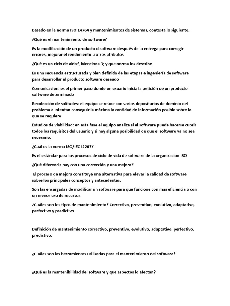 Basado en La Norma ISO 14764 y Mantenimientos de Sistemas | PDF
