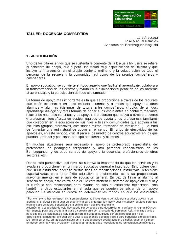 Docencia Compartida | PDF | Salón de clases | Maestros