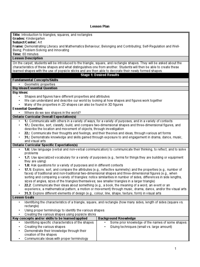 Intro Shapes Lesson Plan | PDF | Shape | Triangle