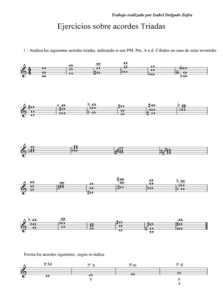 Ejercicios Sobre Acordes Triadas PDF | PDF