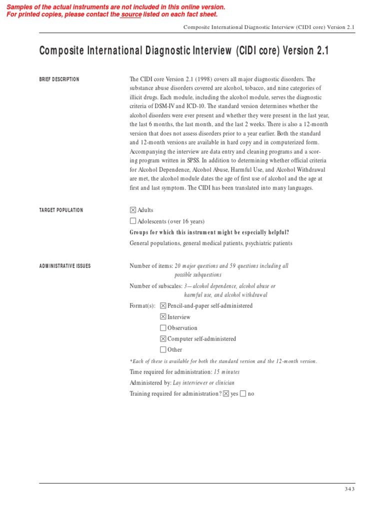 Composite International Diagnostic Interview (CIDI Core) Version 2.1 ...
