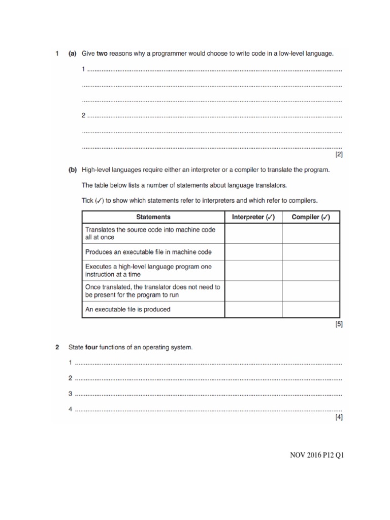 High and Low Level Languages (Igcse Questions) PDF | PDF
