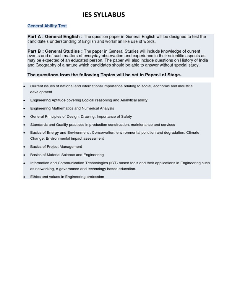 Ies Syllabus: Part A: General English | PDF | Amplifier | Electrical ...