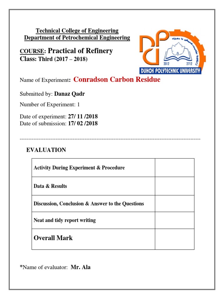 Ibrahiiiiim Rep. Conradson Carbon Residue | PDF | Petroleum | Chemical ...