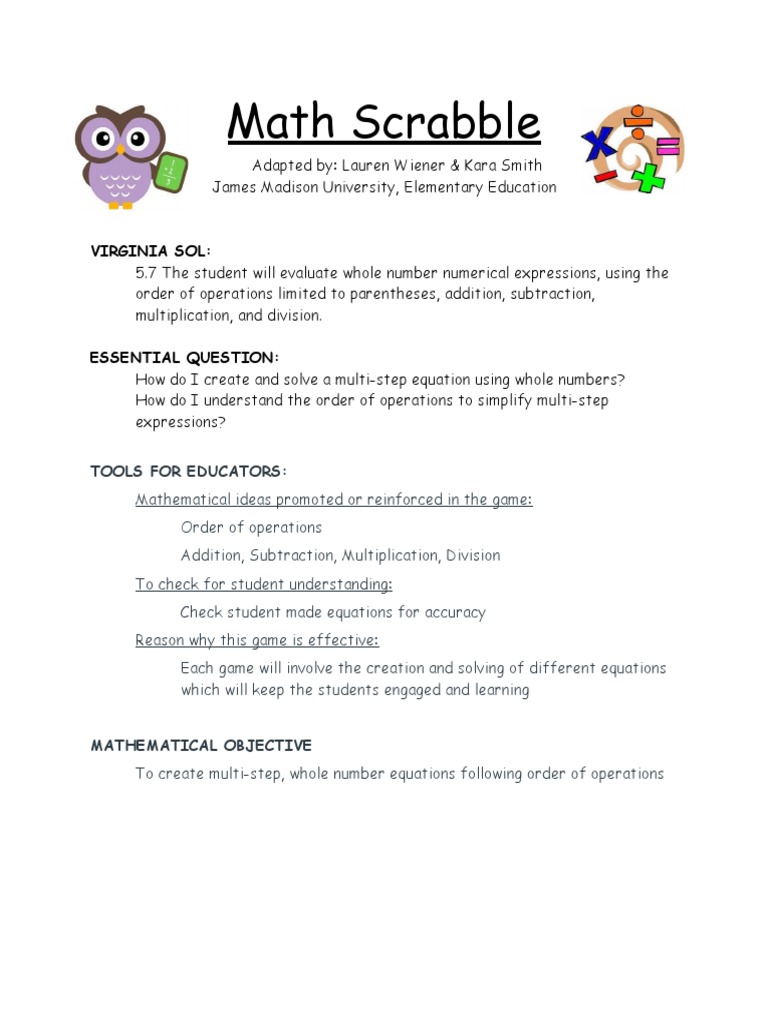 Math Game Math Scrabble | PDF | Equations | Mathematical Objects