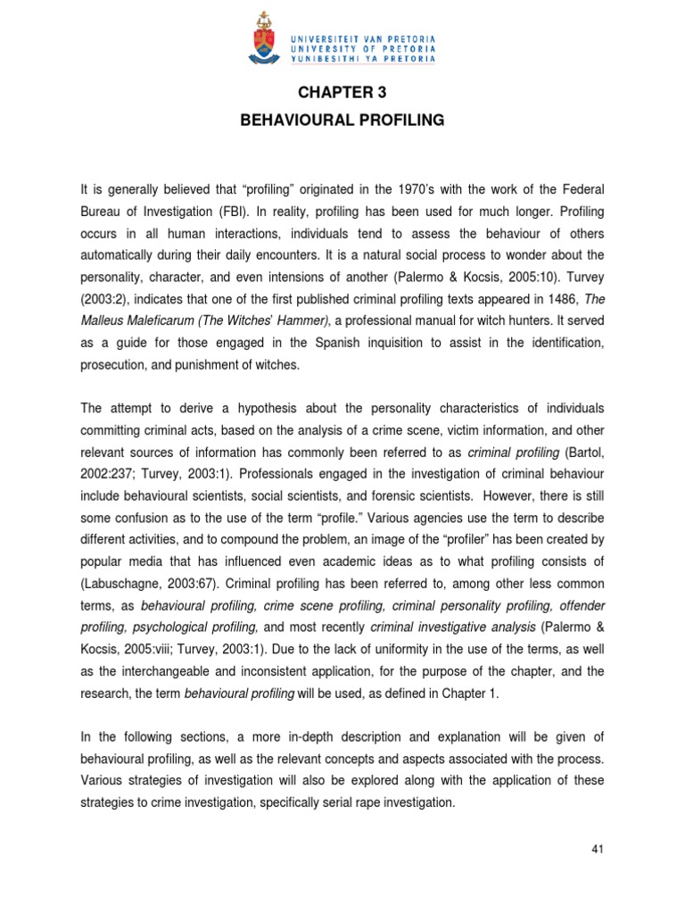 Understanding the Foundations and Principles of Behavioural Profiling ...