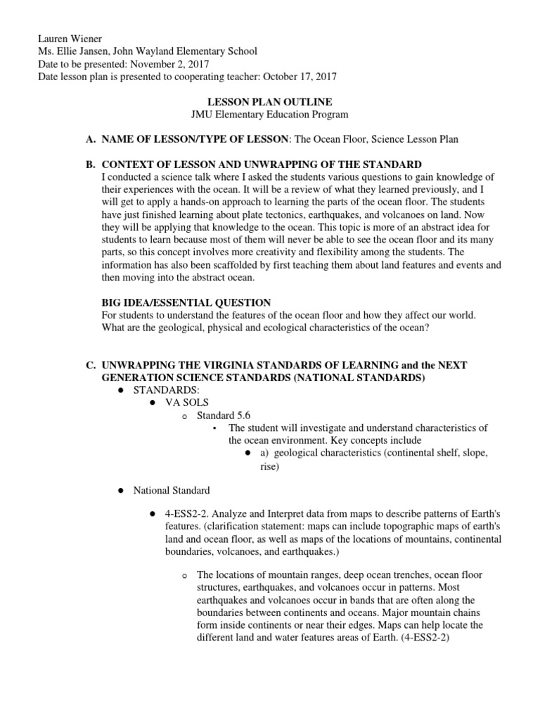 Ocean Floor Lesson Plan | PDF | Continental Shelf | Seabed