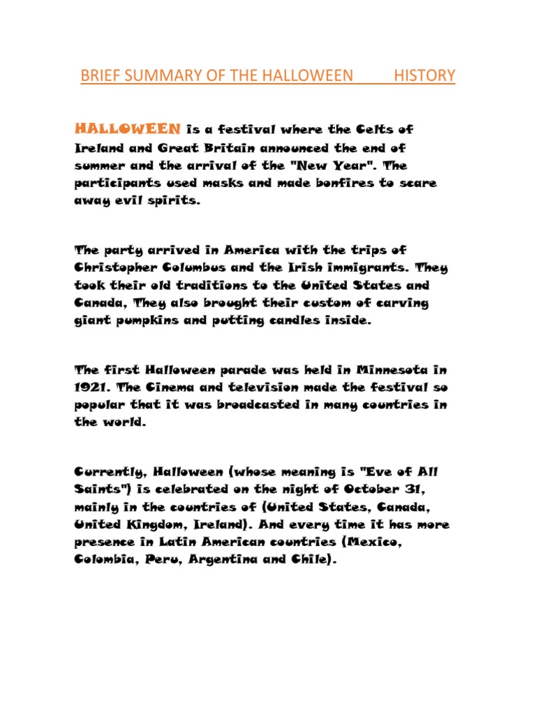 Brief Summary of The Halloween History | PDF