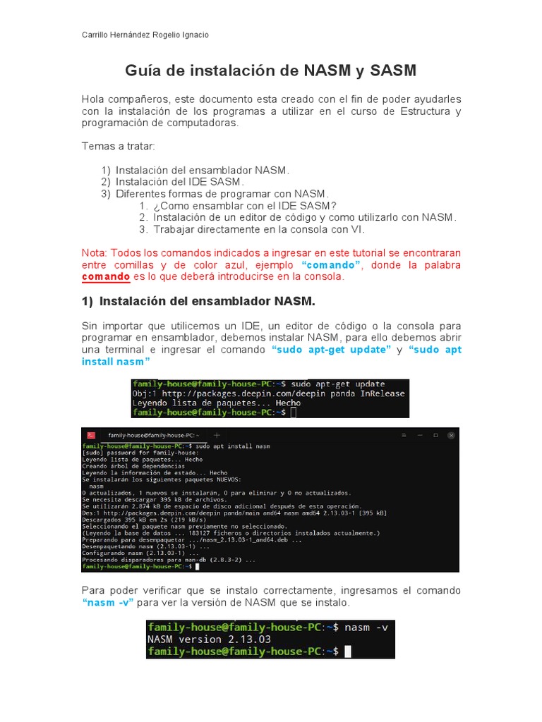 Guía de Instalación de NASM y SASM | PDF | Informática | Programación ...