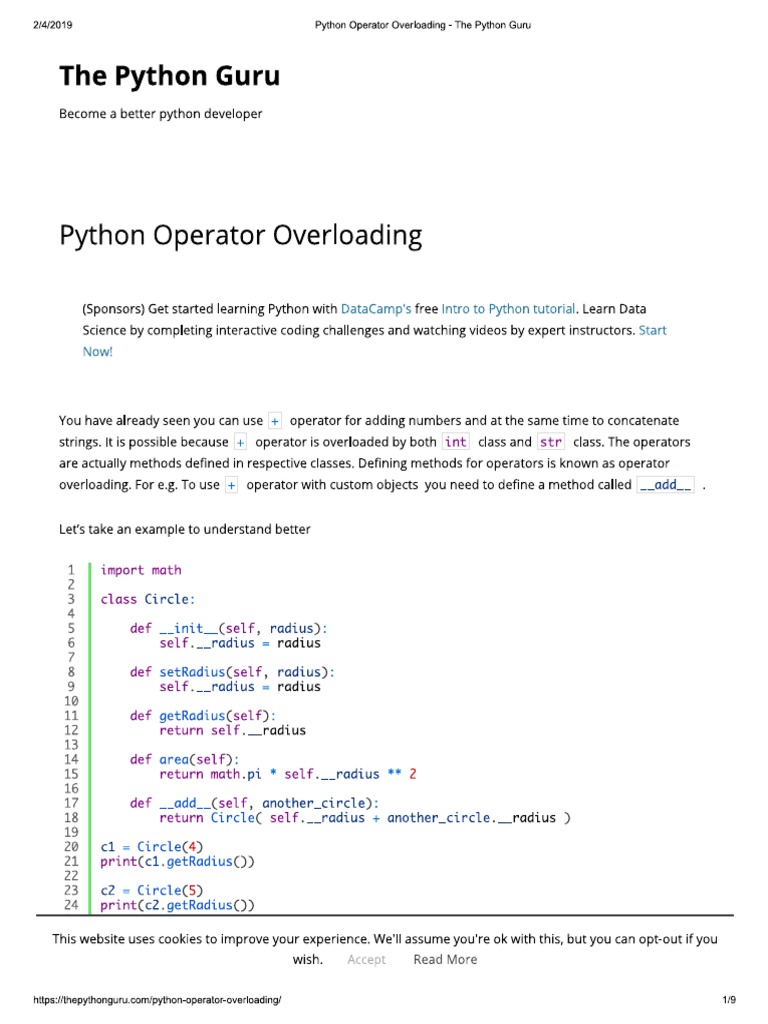 Python Operator Overloading - The Python Guru | PDF