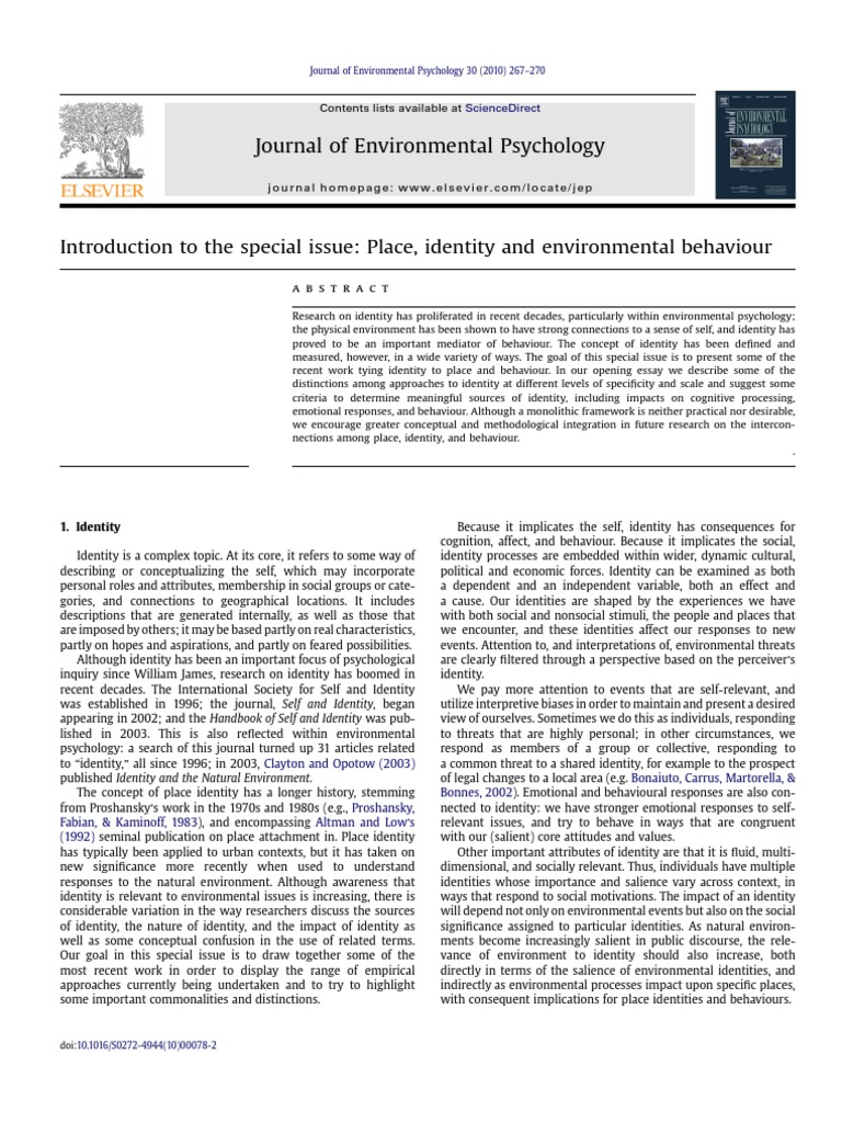 Place Identity and Environmental Behavior | PDF | Identity (Social ...