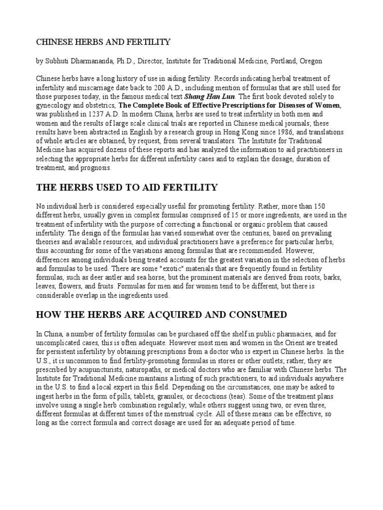 Chinese Herbs for Fertility Success | PDF | Herbalism | Infertility