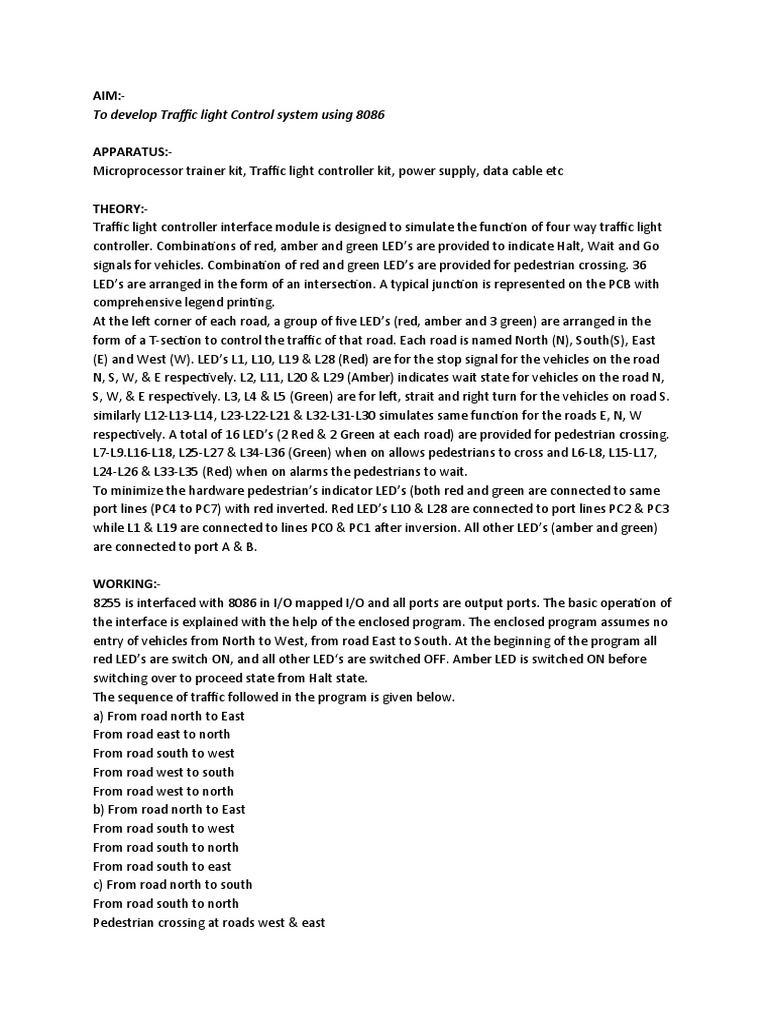 To Develop Traffic Light Control System Using 8086 | PDF