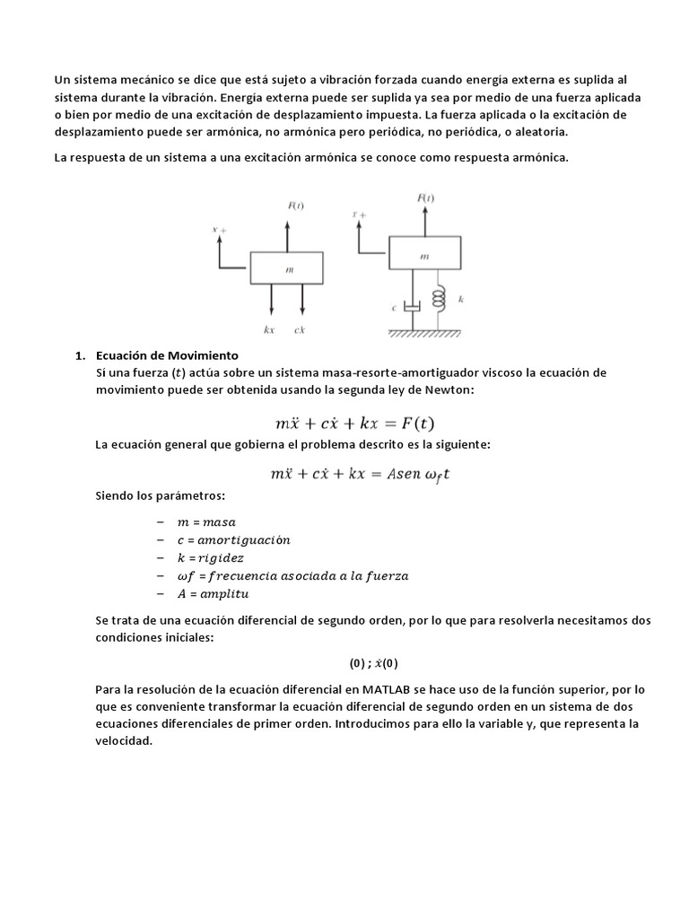 Modelo Matematico y Codigo en Matlab para Un Grado de Libertad | PDF | Ecuaciones | Movimiento ...