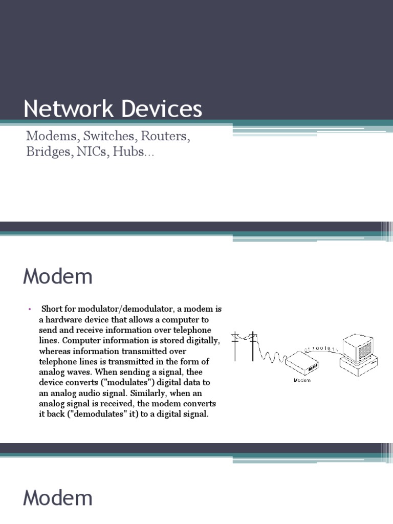 Network Devices: Modems, Switches, Routers, Bridges, Nics, Hubs | PDF ...