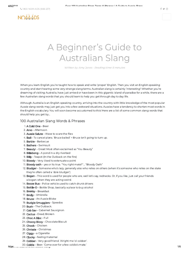 Australian Slang Terms & Phrases | PDF