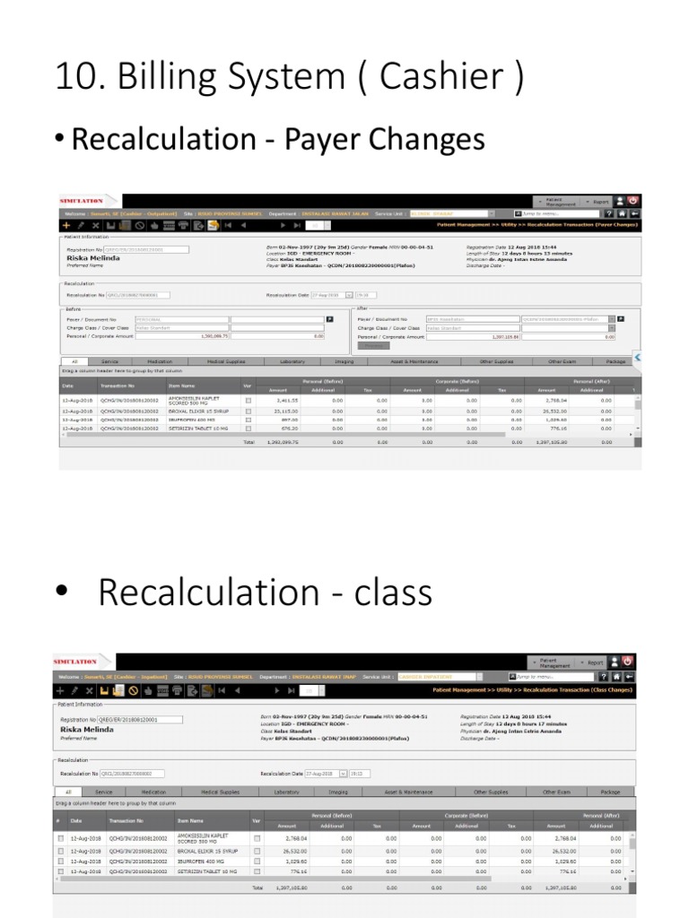 Billing System (Cashier) : - Recalculation - Payer Changes | PDF